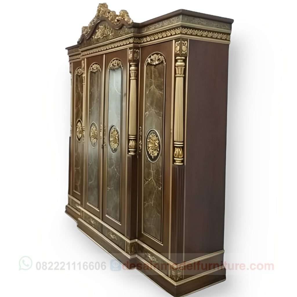 Lemari Pakaian Kayu Jati Ukiran Mewah Model 4 Pintu Warna Kombinasi ...