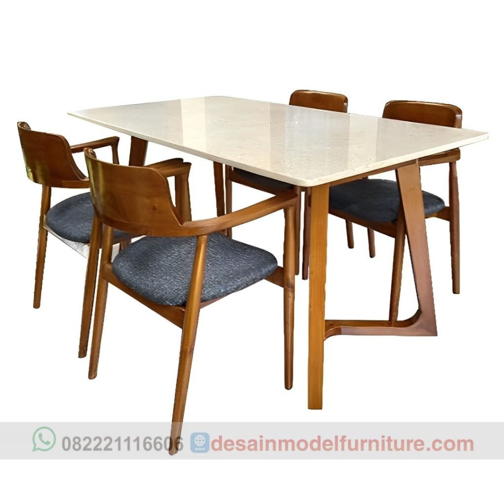 Meja Makan Marmer 4 Kursi Model Jok Rangka Kayu Jati Ukuran Meja 150 Cm ...